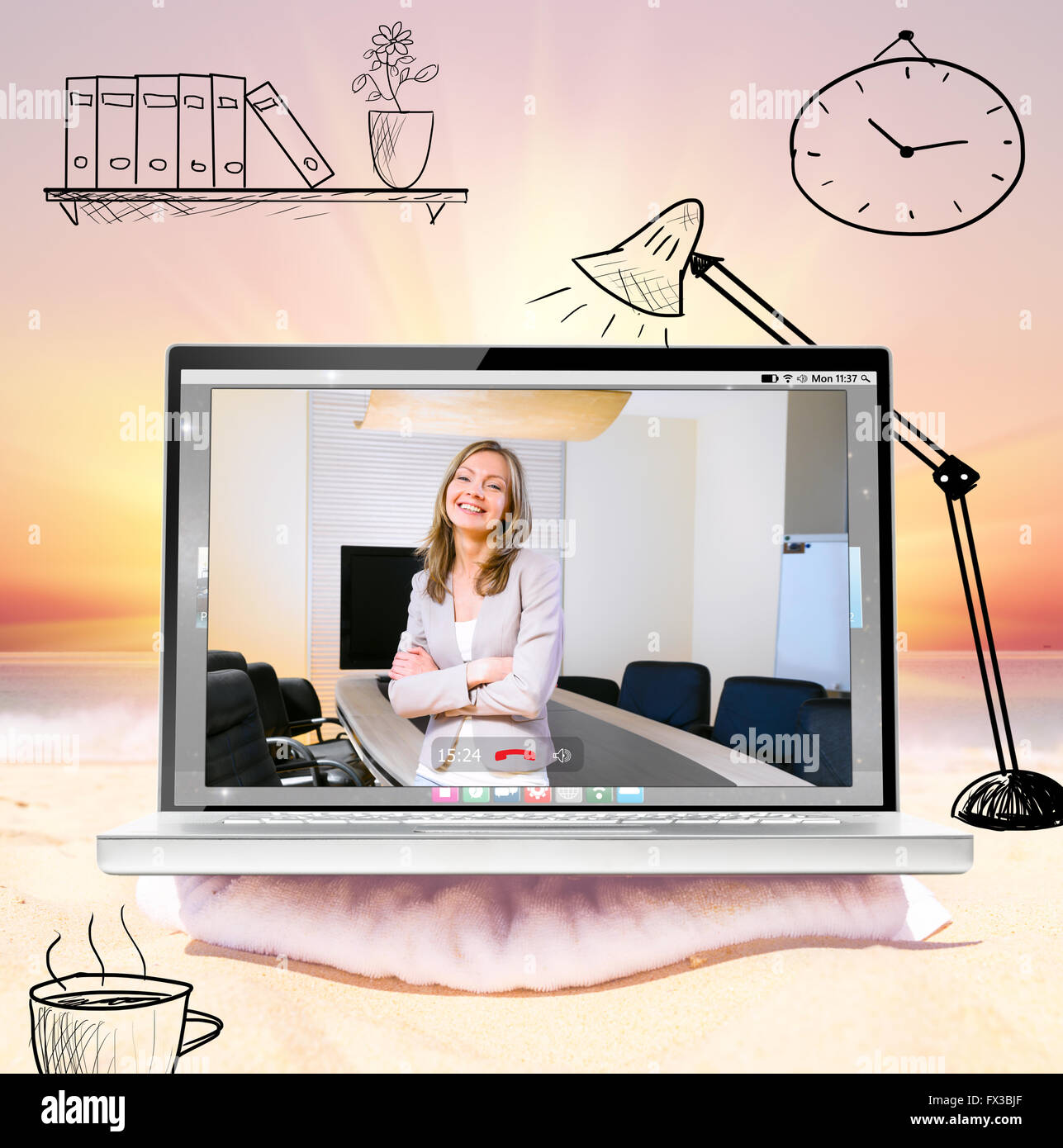 Woman laptop beach work hi-res stock photography and images - Alamy