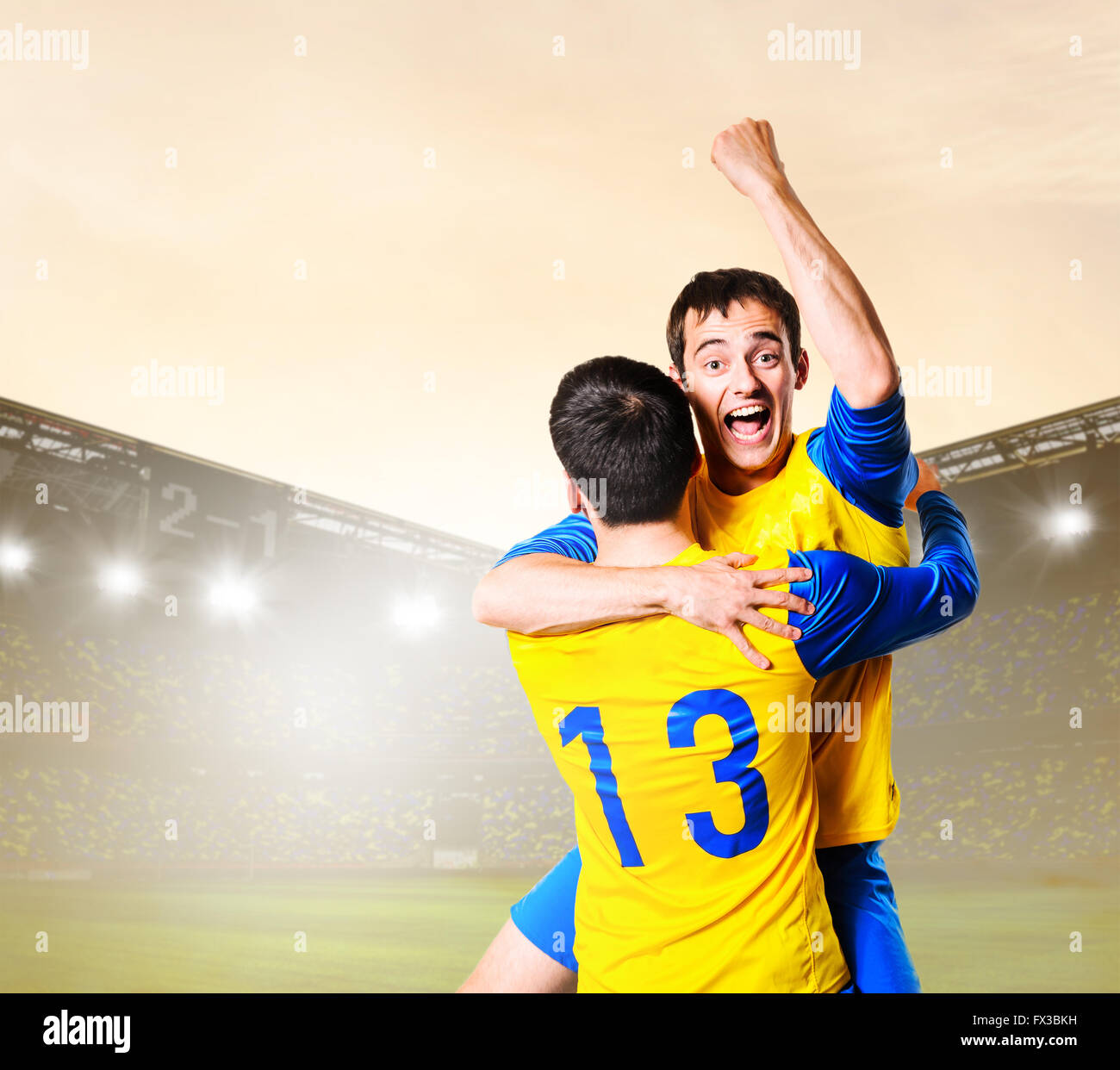 players celebrating goal Stock Photo - Alamy