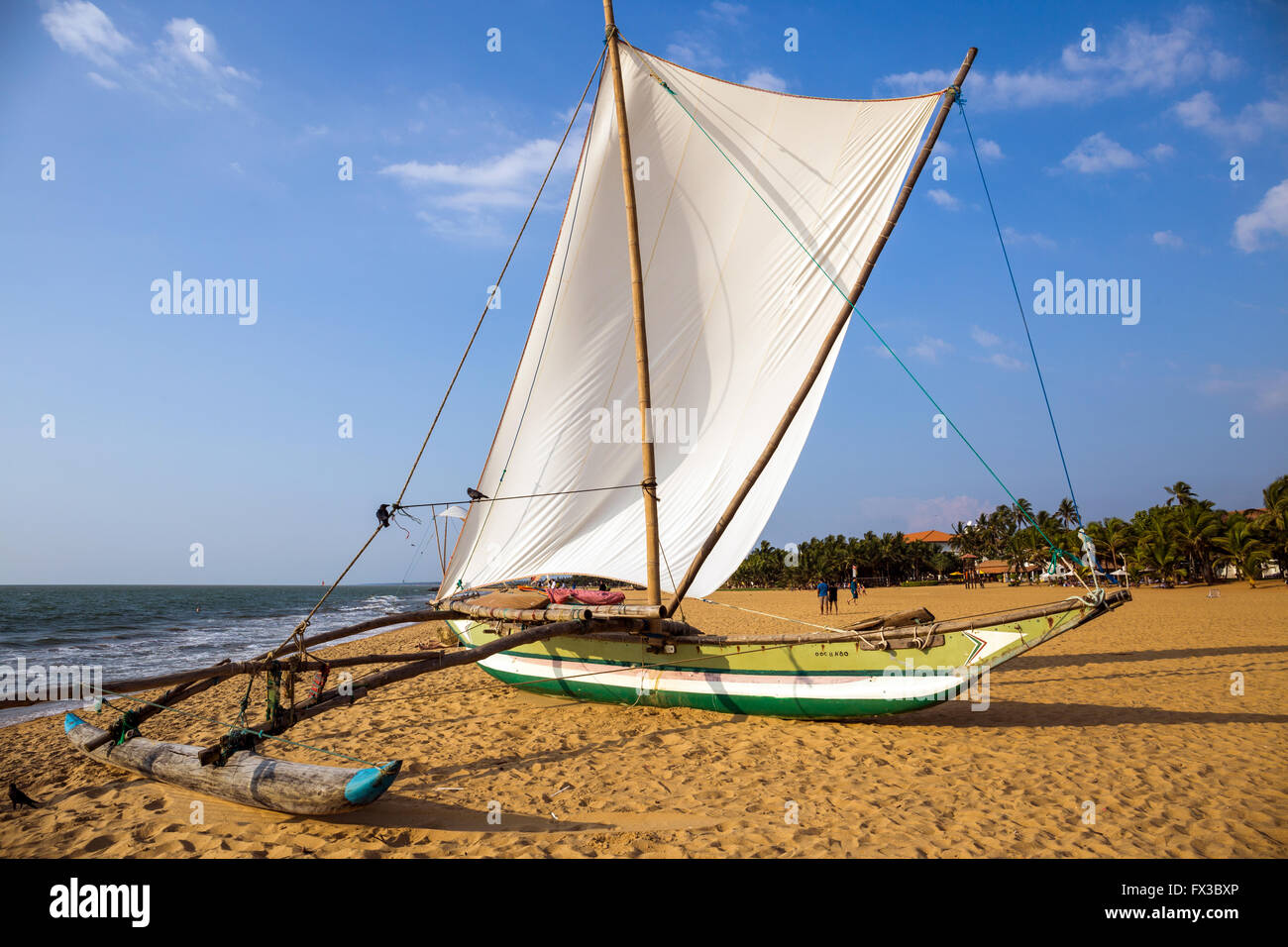 View of Traditional Outrigger Fishing Boat (Oruva) with Sail on Negombo ...