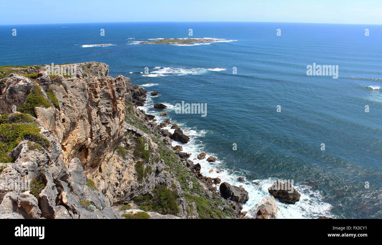 Scenic view of the Southern Ocean with the sparsely vegetated cliff and ...