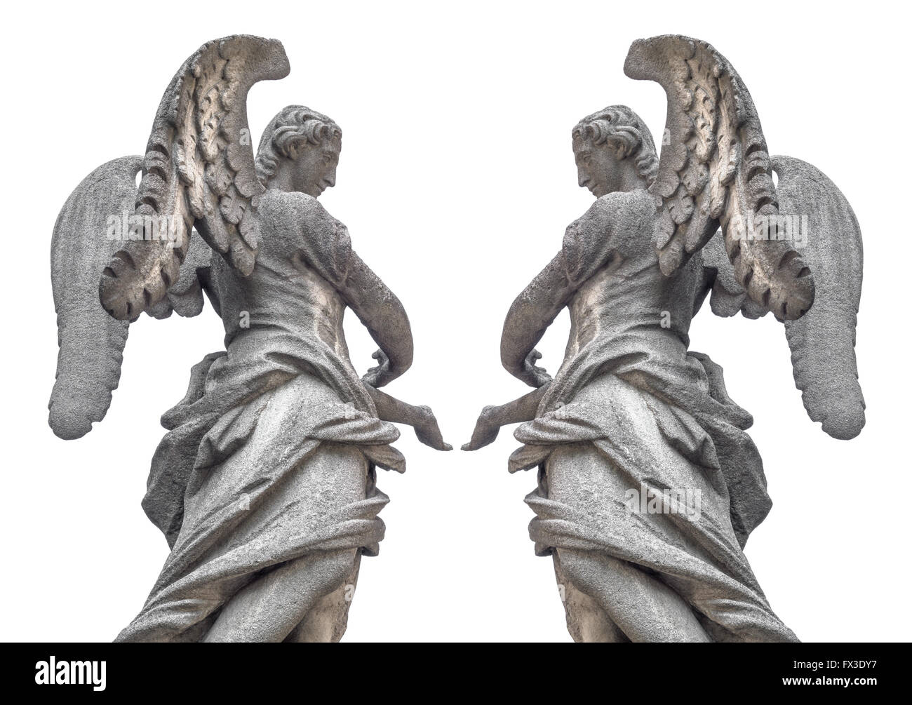 Statue of two angels isolated on white background Stock Photo - Alamy