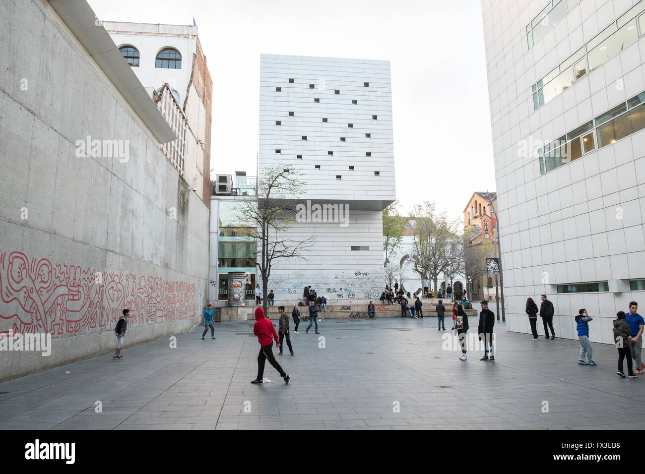 Young,youth teenagers playing football with MACBA,Contemporary Art ...