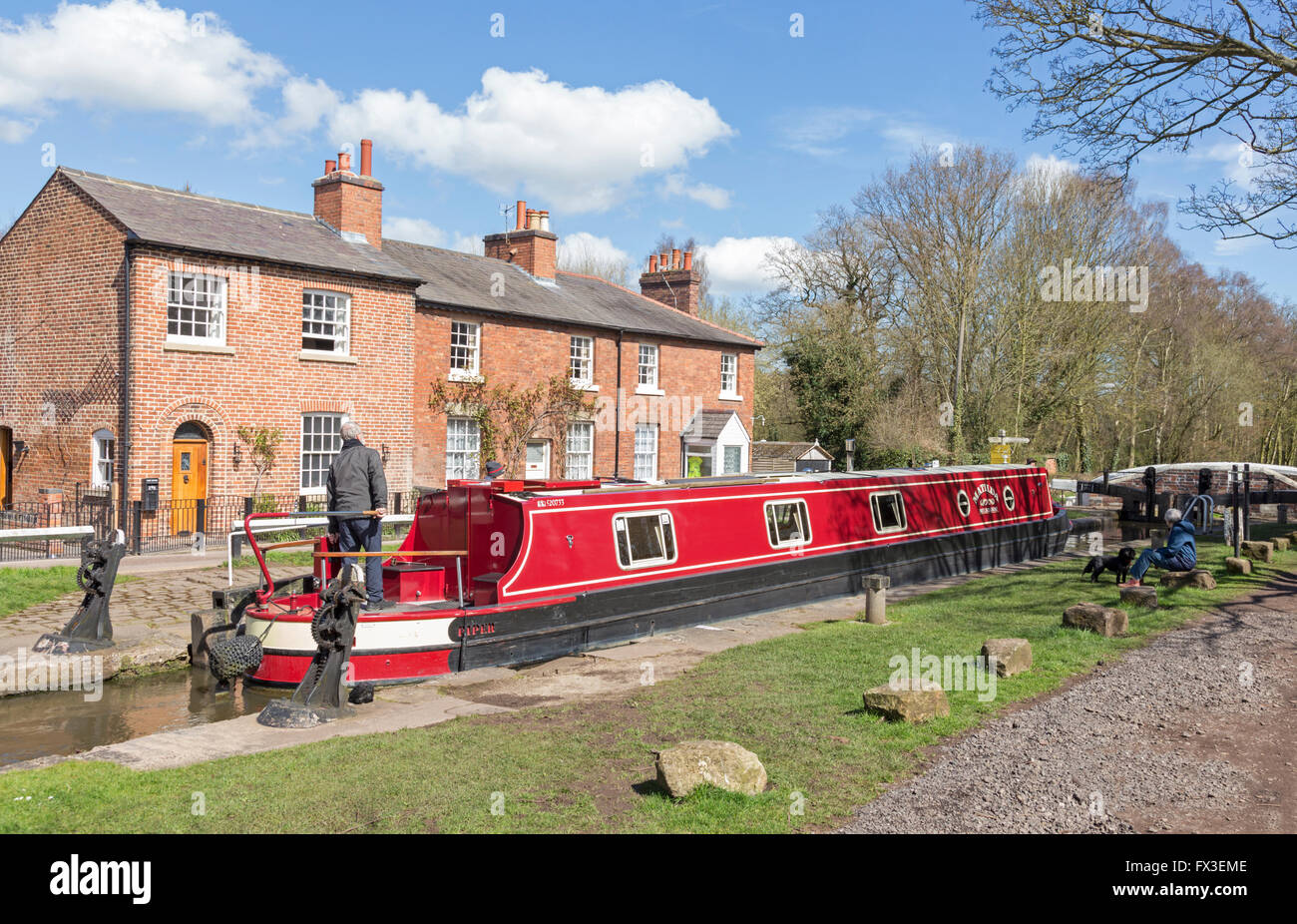 Boating on the Trent & Mersey Canal at Fradley Junction, Staffordshire ...