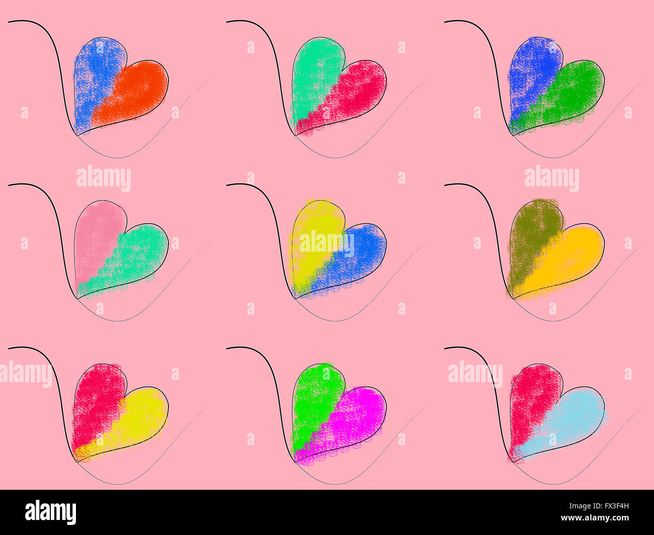 Multicolored drawn heart sets Stock Photo - Alamy