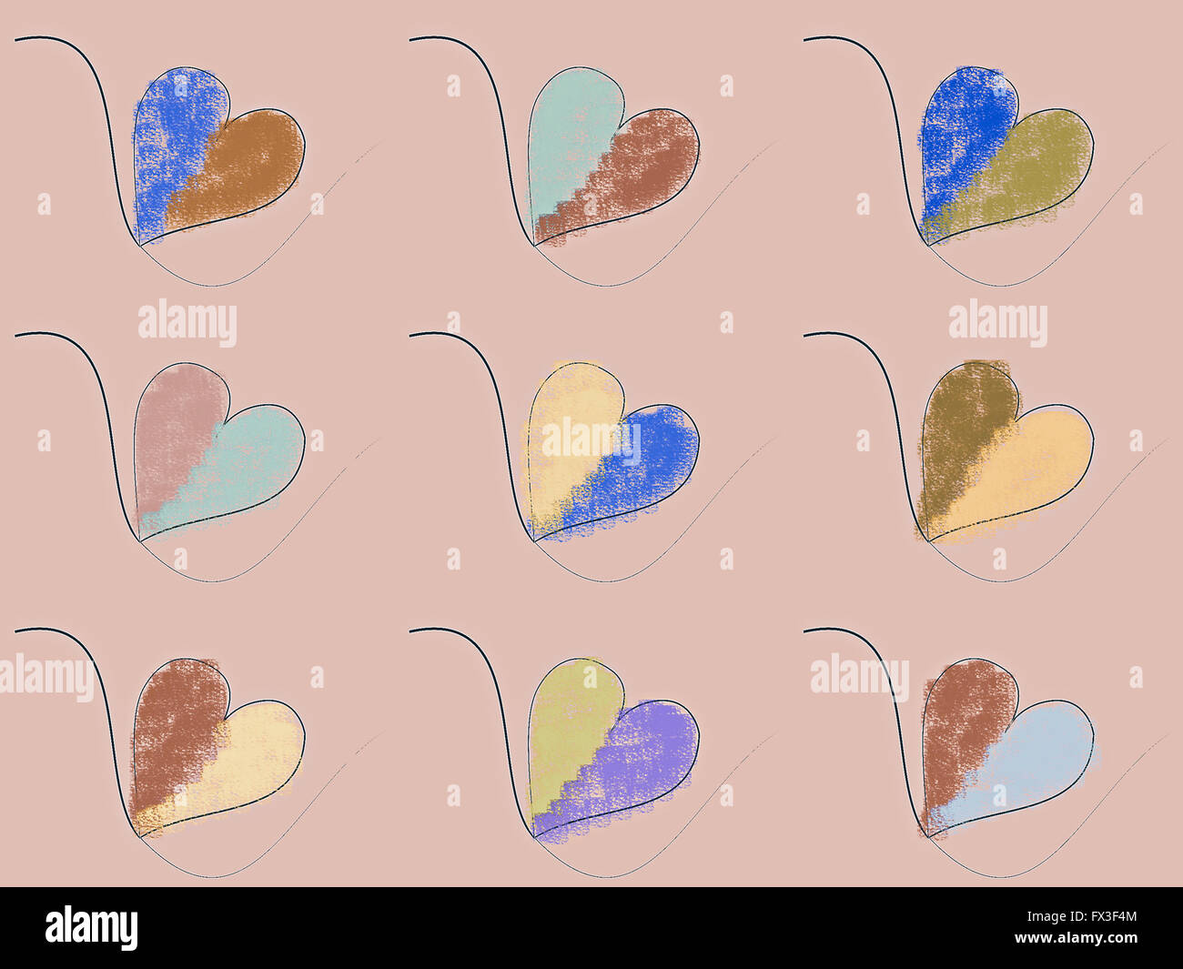 Multicolored drawn heart sets Stock Photo - Alamy