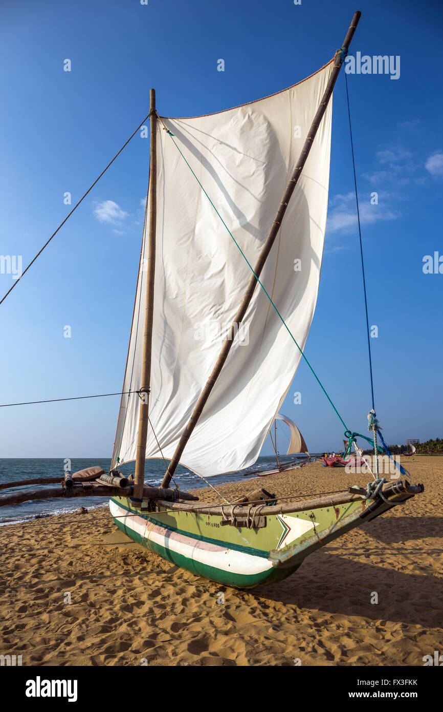 View of Traditional Outrigger Fishing Boat (Oruva) with Sail on Negombo ...