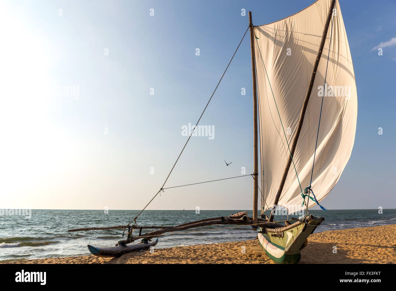 View of Traditional Outrigger Fishing Boat (Oruva) with Sail on Negombo ...