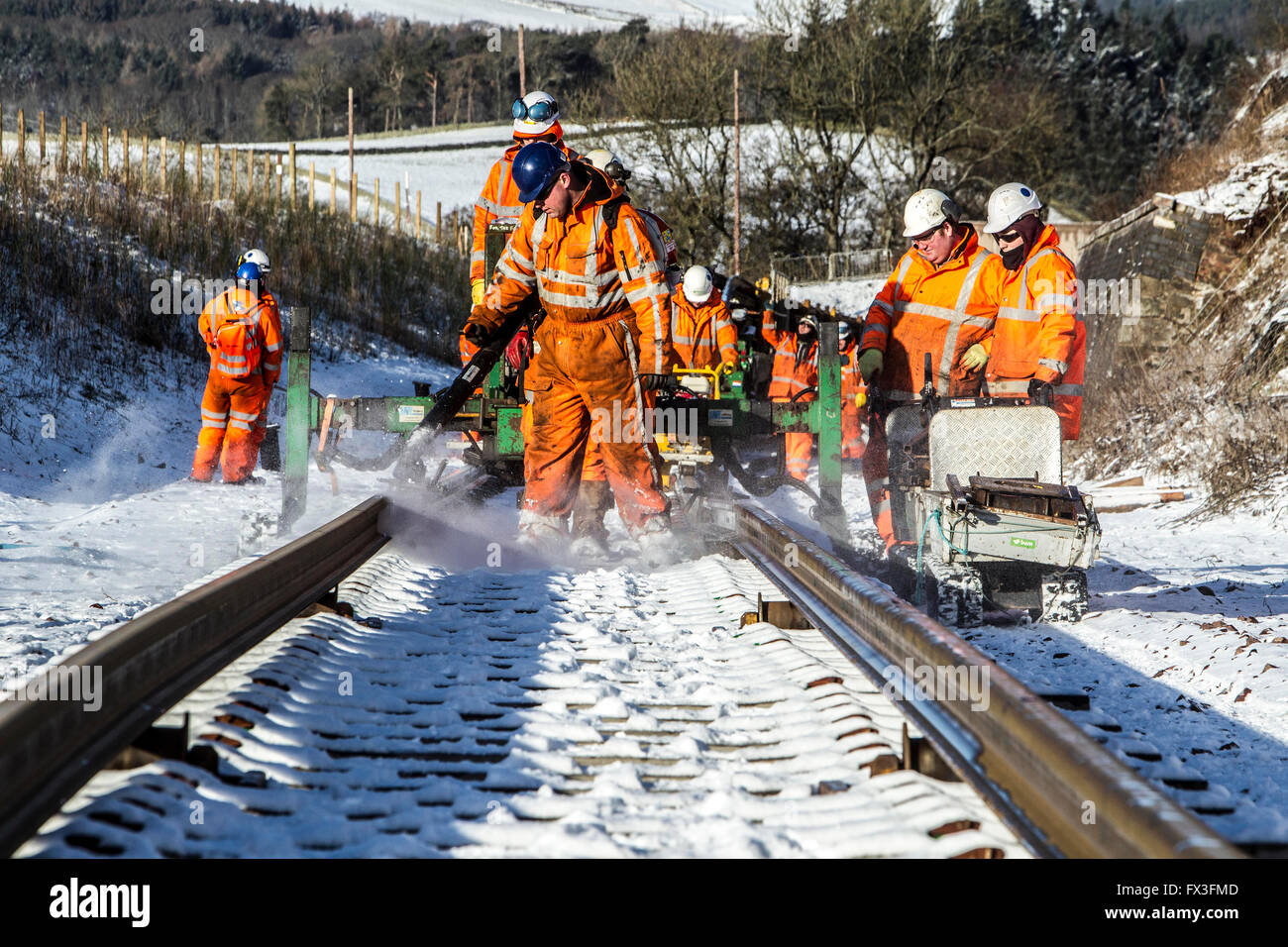Snow being blown off rail track Borders Railway Construction Stock ...