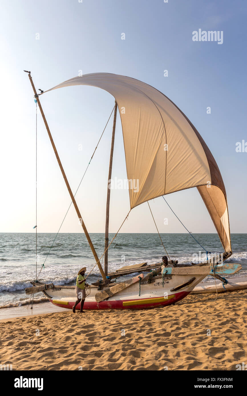 View of Traditional Outrigger Fishing Boat (Oruva) with Sail on Negombo ...