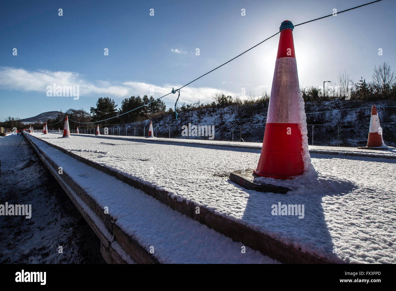 snow on rail line Borders Railway Construction Stock Photo - Alamy