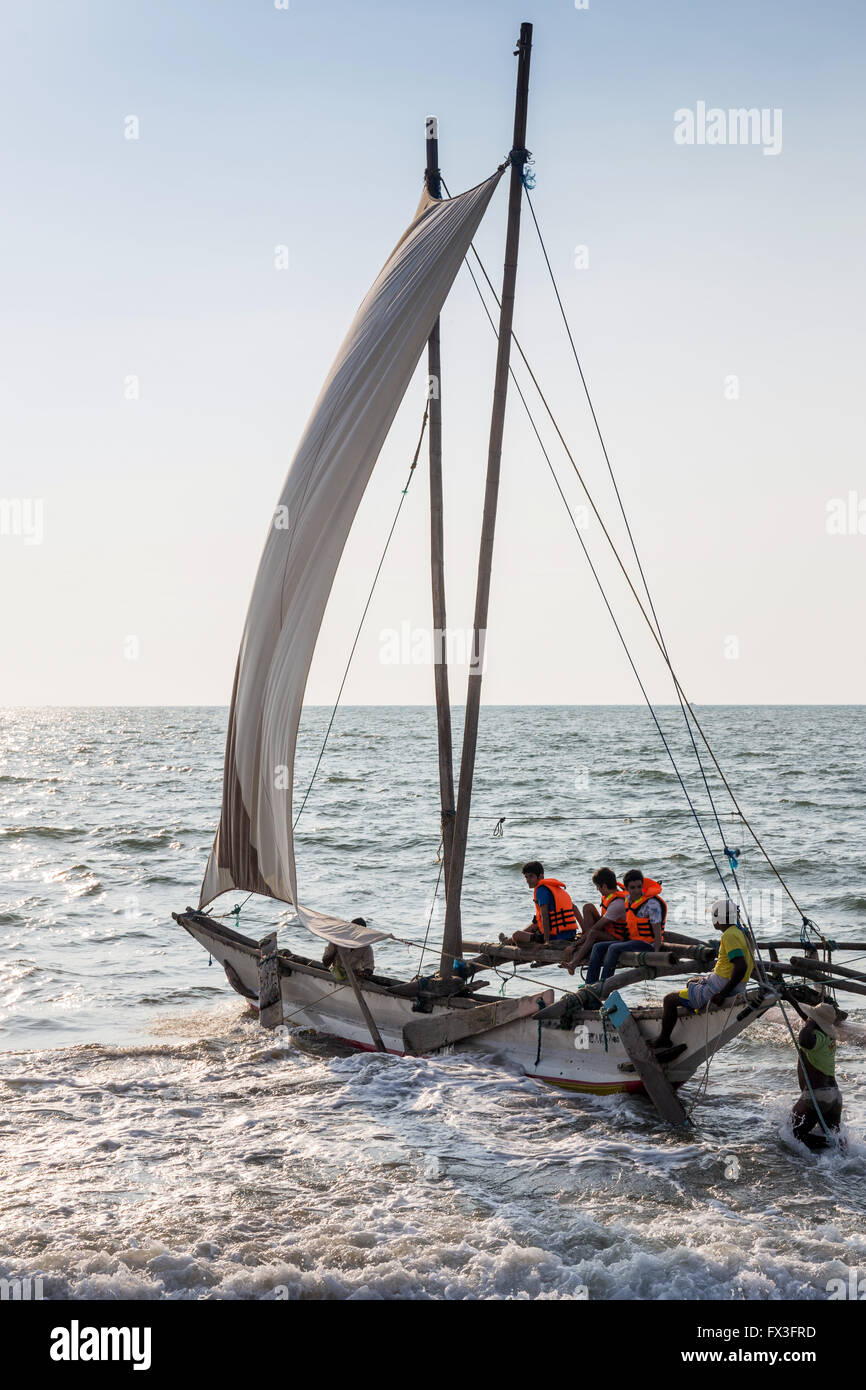 View of Traditional Outrigger Fishing Boat (Oruva) with Sail on Negombo ...