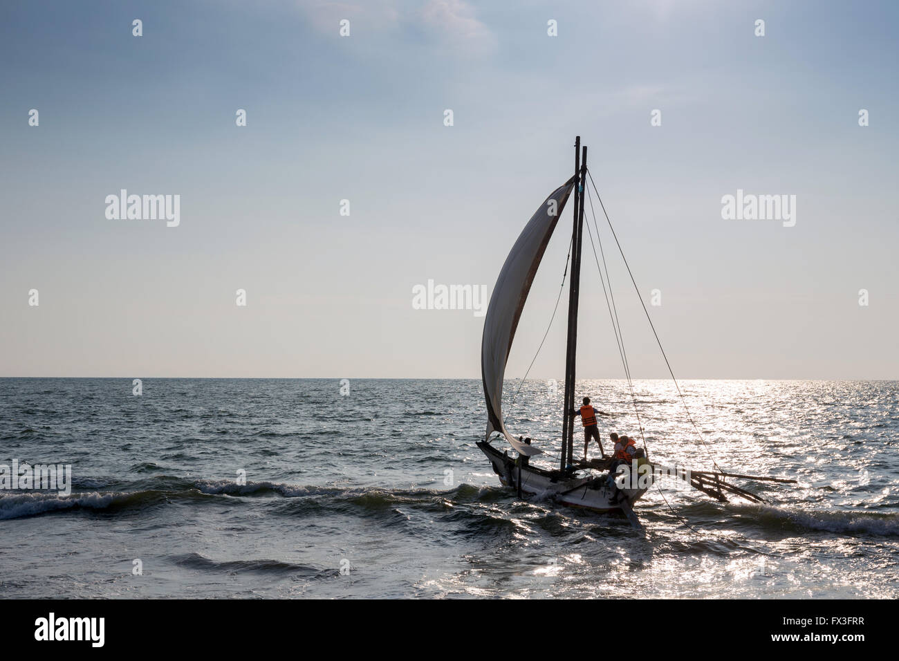 View of Traditional Outrigger Fishing Boat (Oruva) with Sail on Negombo ...