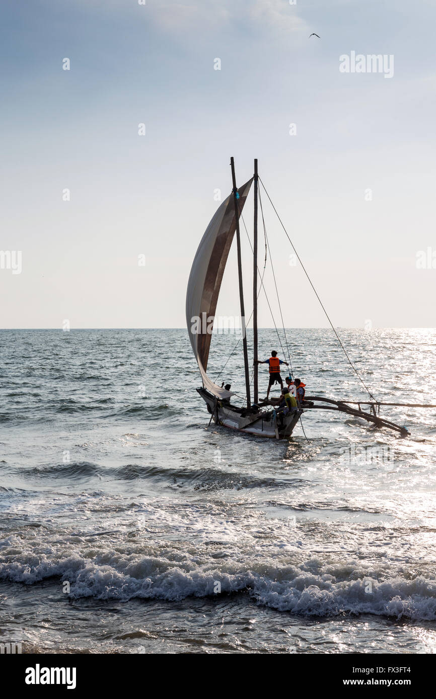 View of Traditional Outrigger Fishing Boat (Oruva) with Sail on Negombo ...
