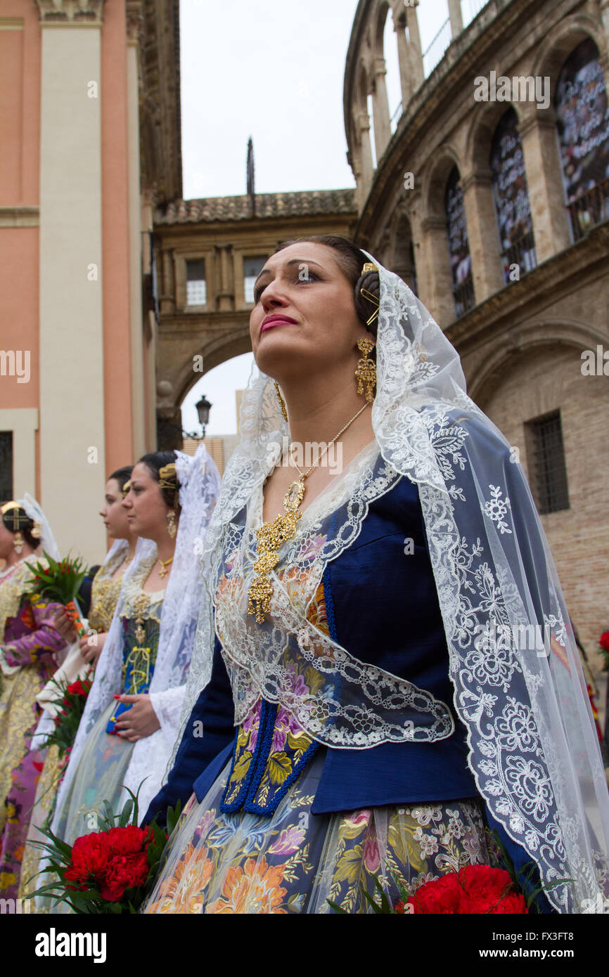 Flower giving procession honouring the holy lady of Valencia, Valencia ...