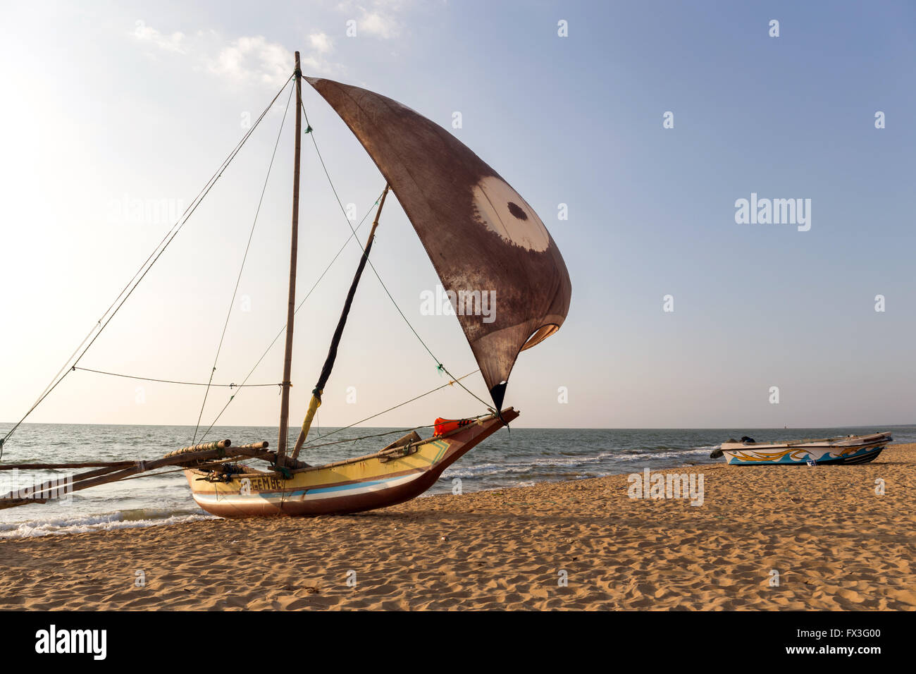 View of Traditional Outrigger Fishing Boat (Oruva) with Sail on Negombo ...