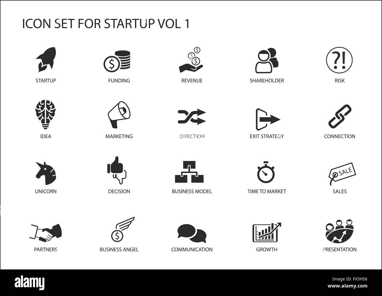 Business startup icon set. Vector symbols for various business ...