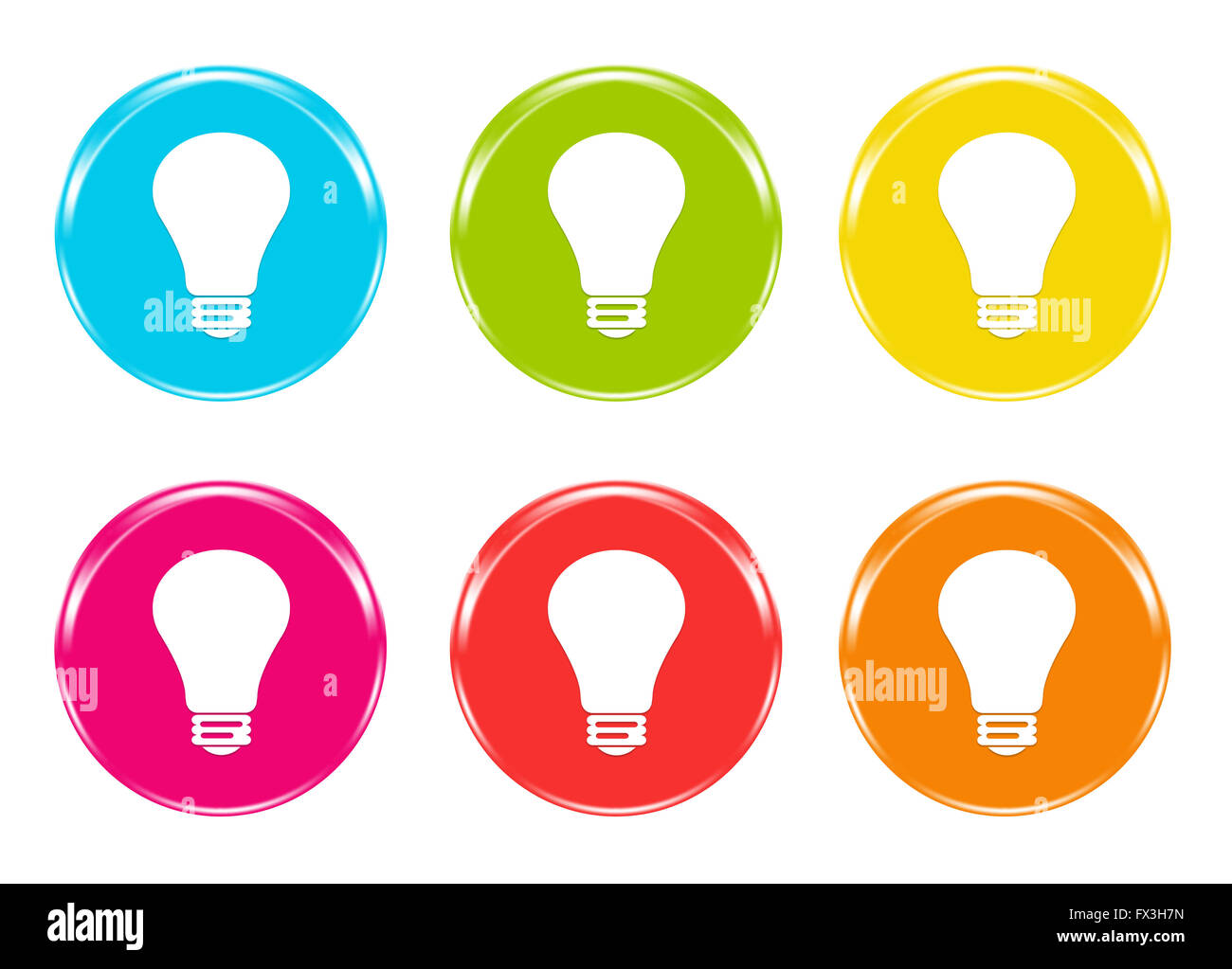 Set of colorful icons with light bulb symbol in blue, green, yellow ...