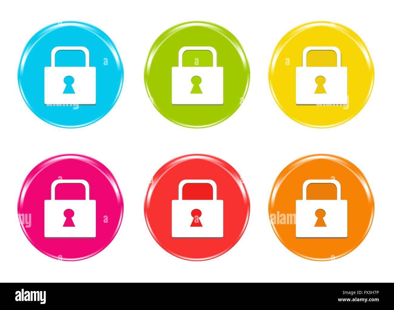 Set of colorful icons with a lock symbol in blue, green, yellow, pink ...