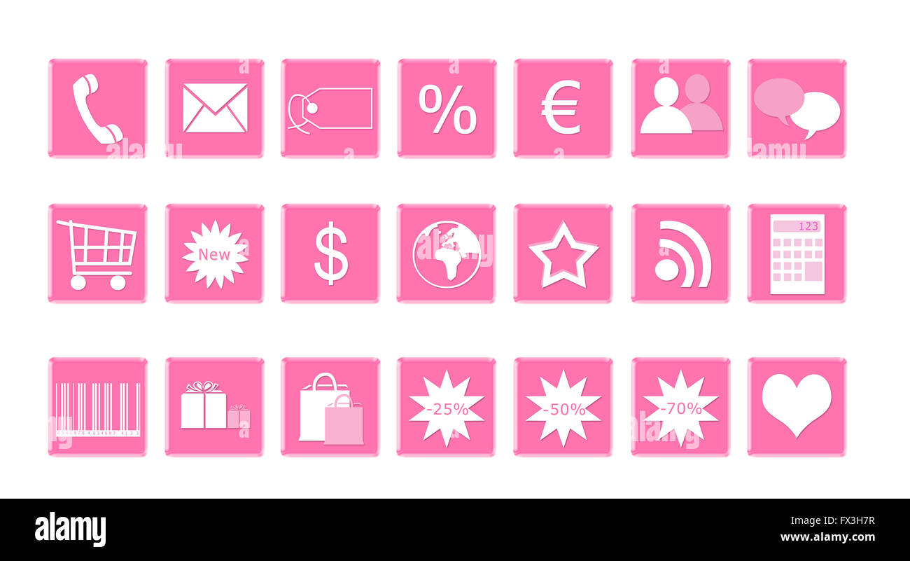 Set of icons for shop and buy in pink color Stock Photo - Alamy
