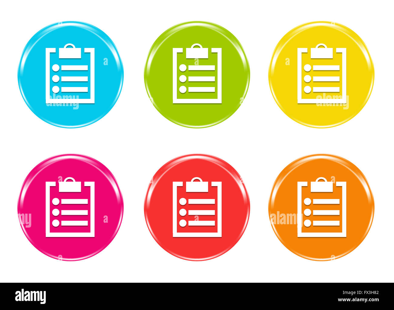 Colorful icons with notepad symbol in blue, green, yellow, pink, red ...