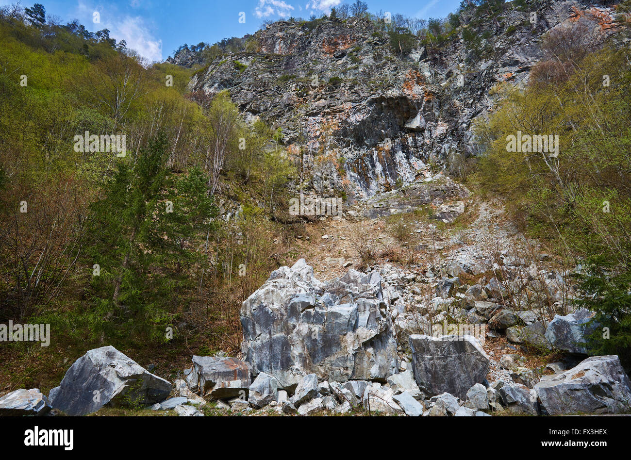 Results of an avalanche after a huge rock broke from the mountain Stock ...