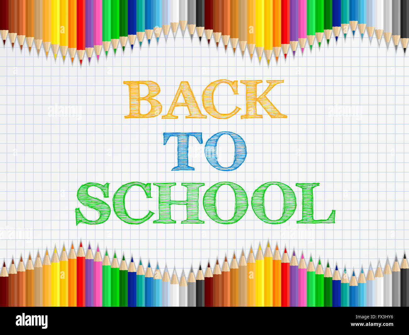 Back to school words on paper with colored pencils Stock Photo - Alamy