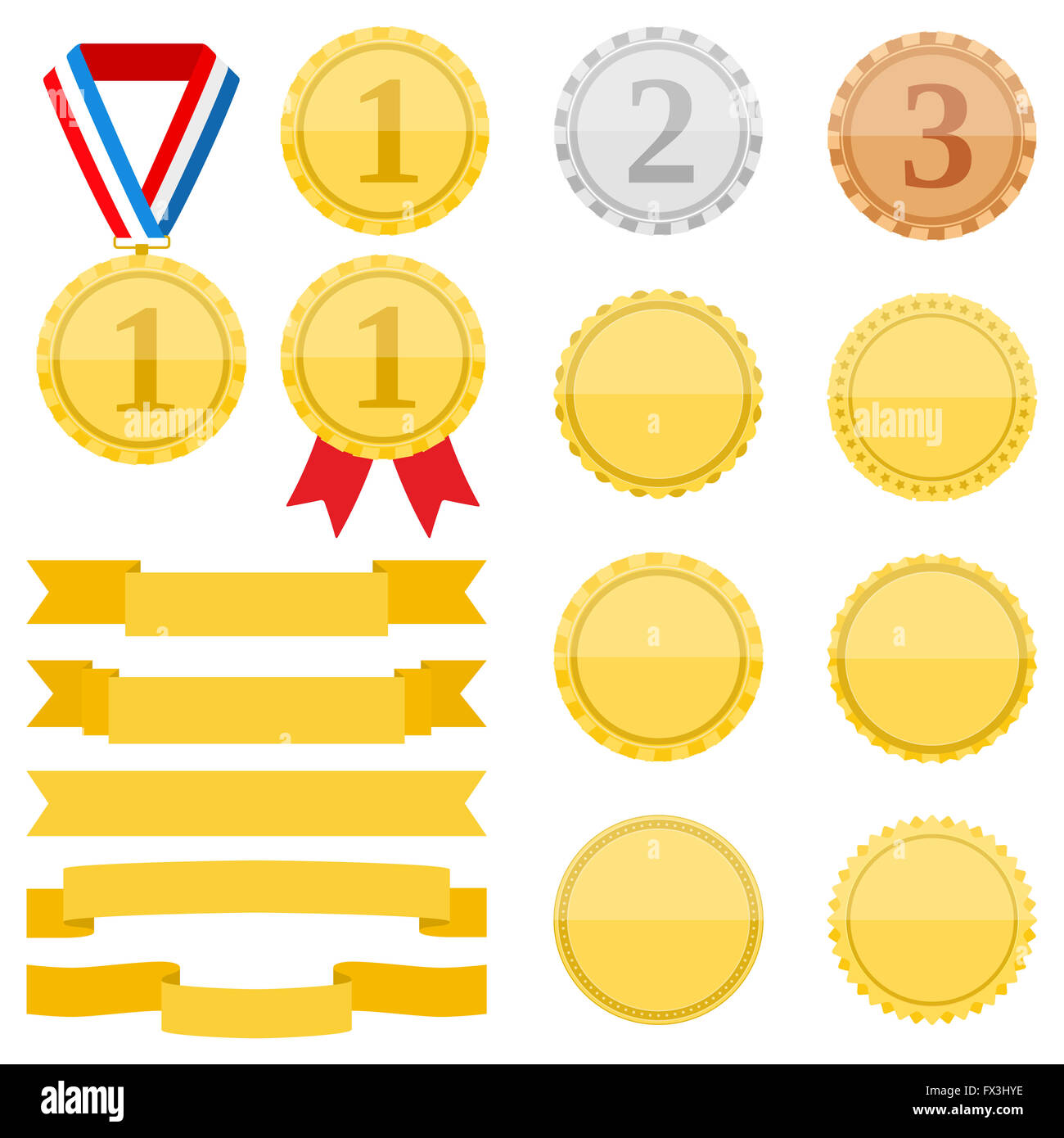 Set of different medals and ribbons on white background, flat design ...