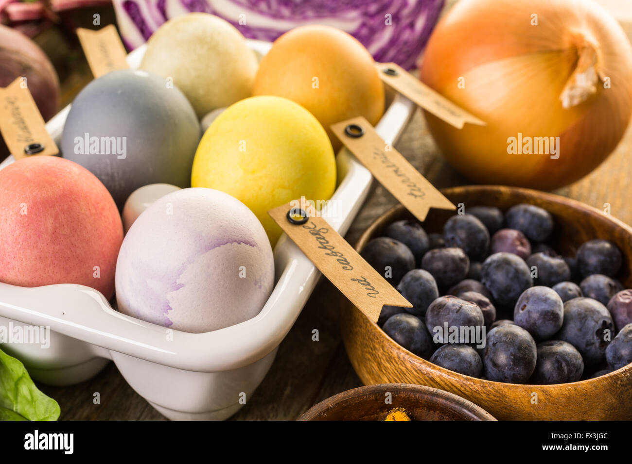 Easter eggs painted with natural egg dye from fruits and vegetables ...