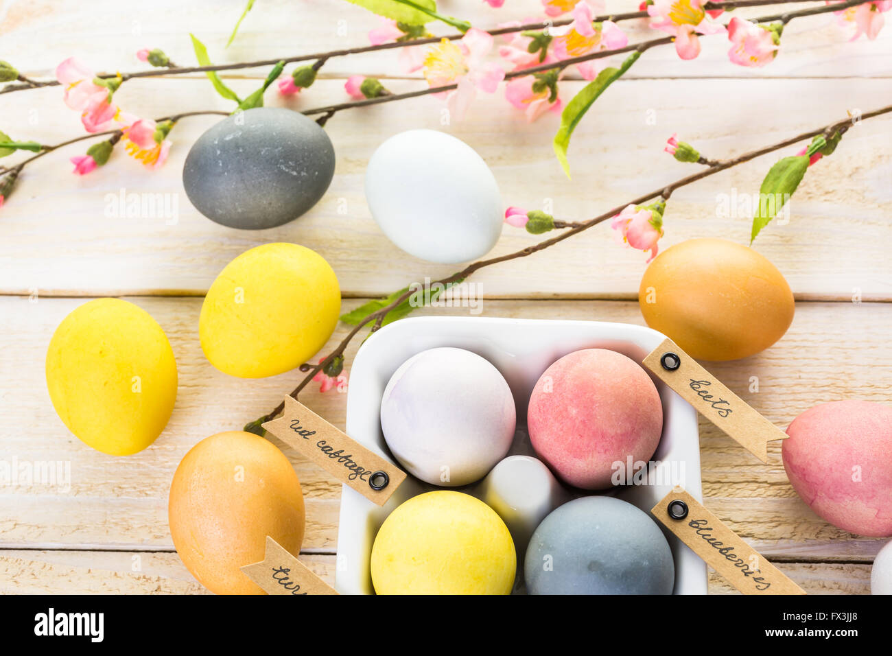 Easter eggs painted with natural egg dye from fruits and vegetables ...
