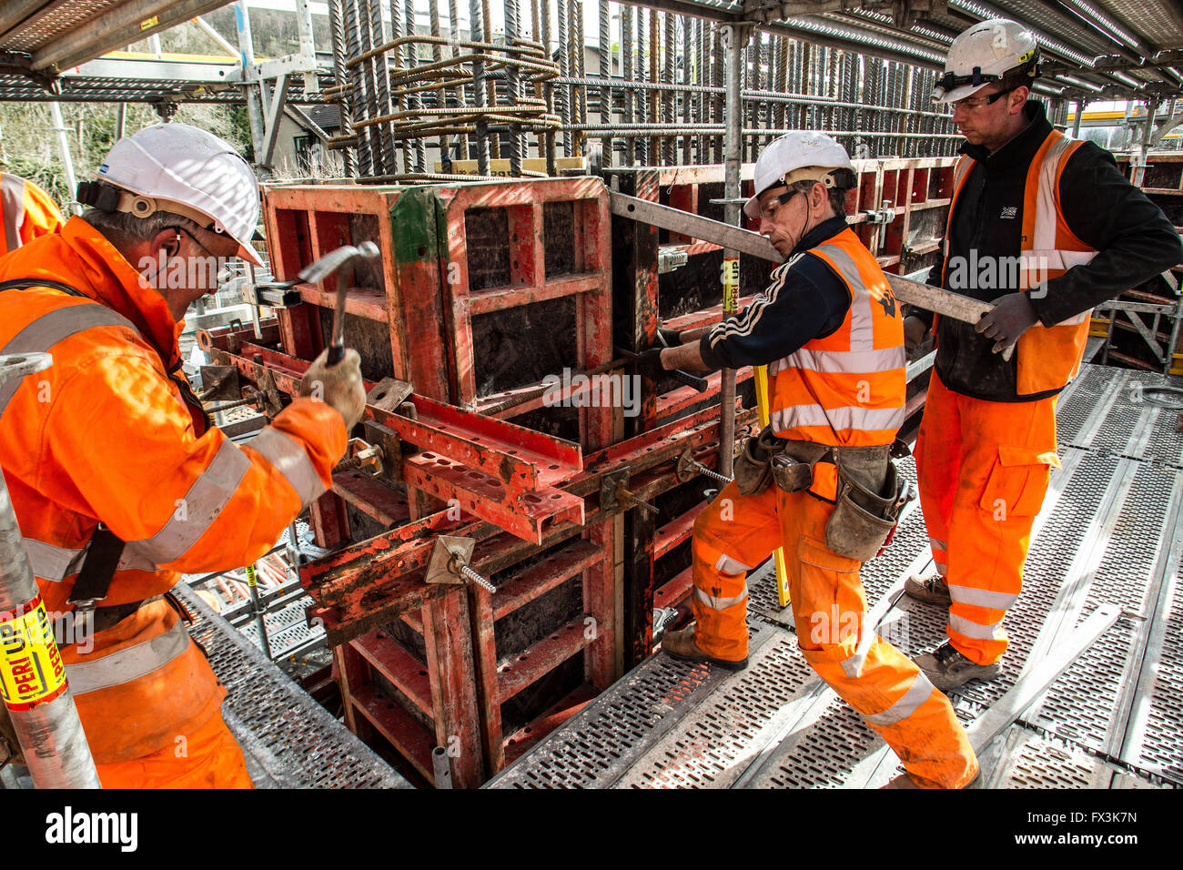 Scaffolders at work during Borders Railway Construction Stock Photo - Alamy