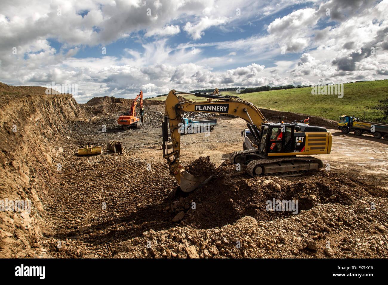 Diggers in use during construction of the Borders Railway , Scotland ...