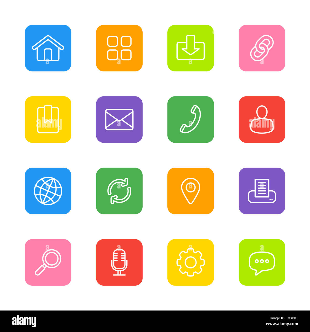 [JPEG] white line web icon set on colorful rounded rectangle for web, UI, infographic and mobile ...