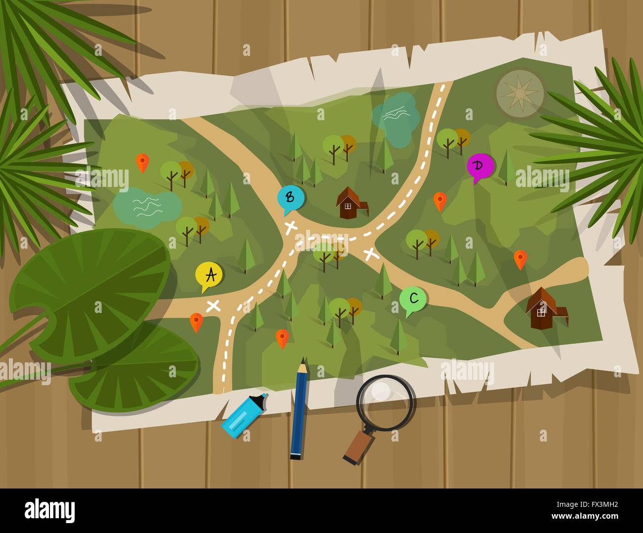 map jungle cartoon treasure hunter Stock Vector Image & Art - Alamy
