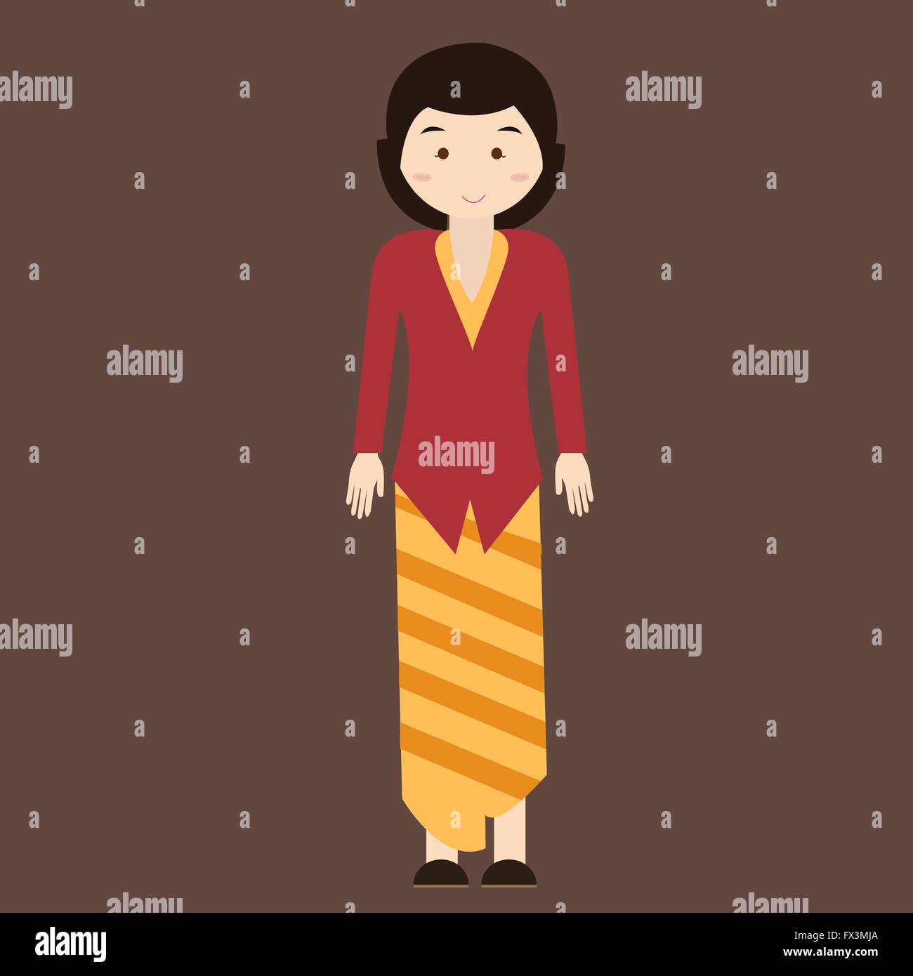 Indonesian Traditional Clothes Woman Dress Kebaya Batik Vector Cartoon