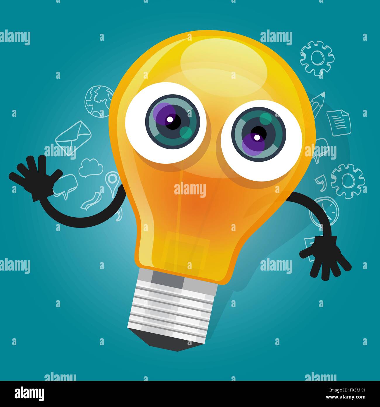 lamp bulb light cartoon character mascot face vector illustration Stock ...