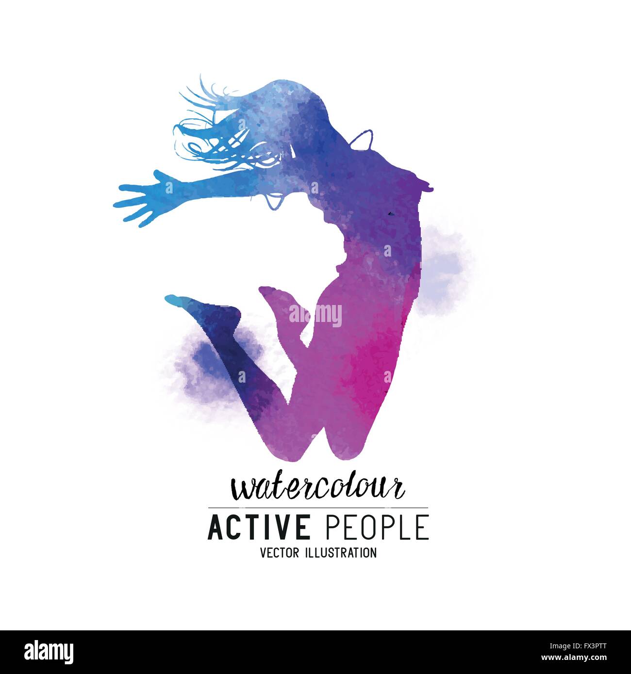 Watercolour Jumping Women Vector. A young lady jumping into the air ...