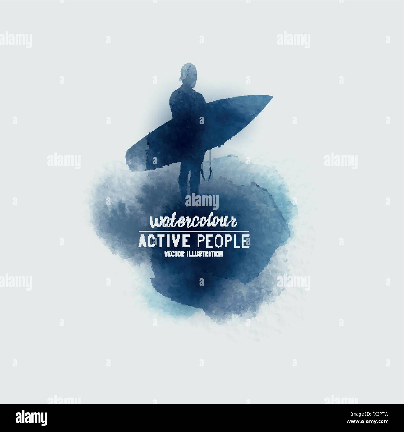 Watercolour Surfing Abstract. Watercolour stain with a surfer looking ...