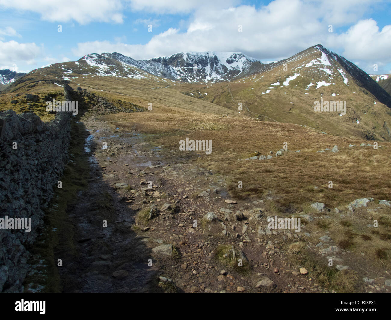 The Helvellyn range of mountains at the end of Winter. Lake District ...
