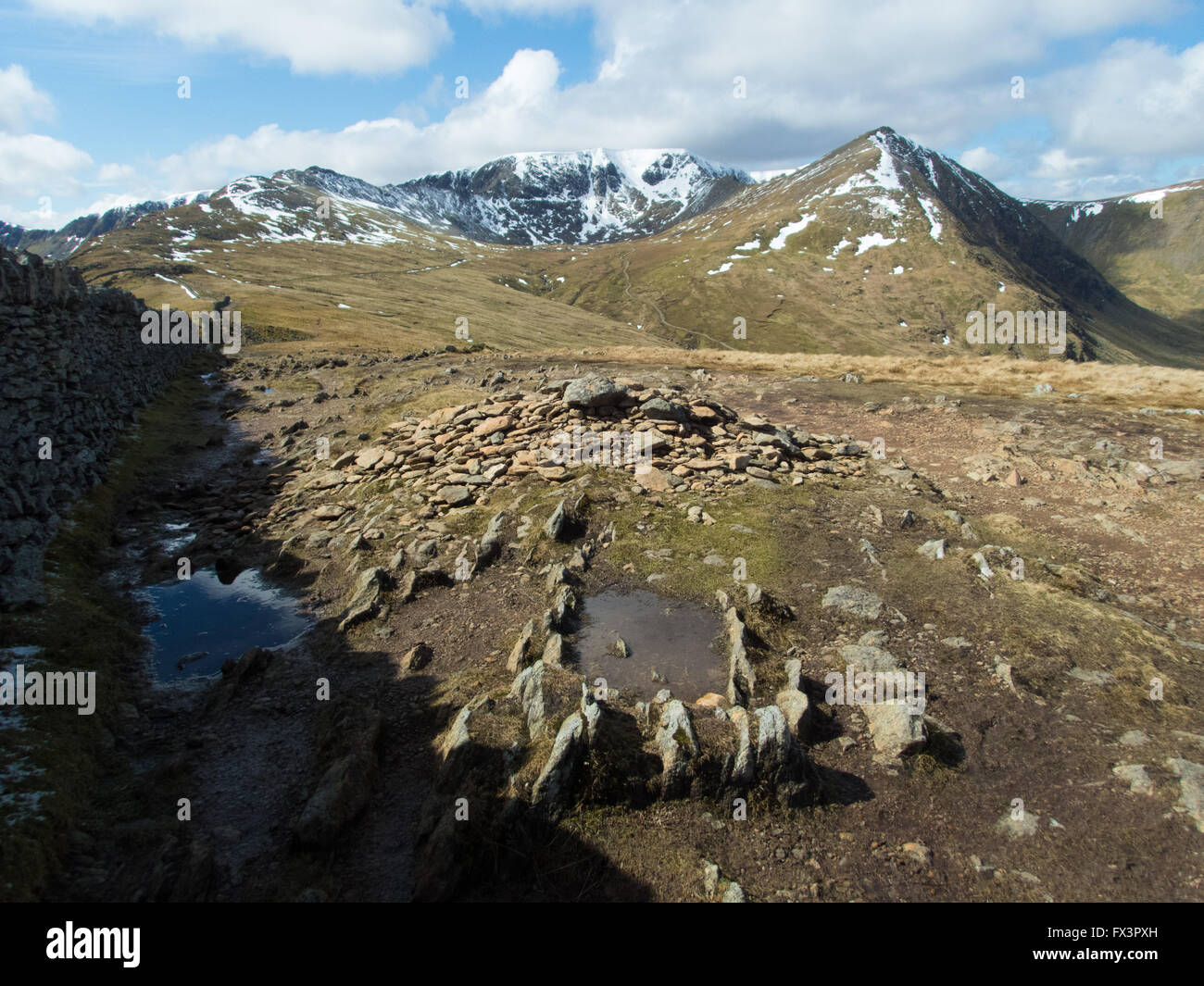 The Helvellyn range of mountains at the end of Winter. Lake District ...
