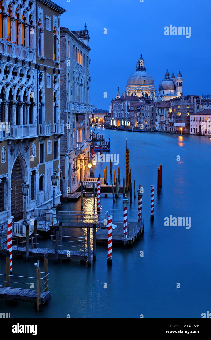 Night falling on the Grand Canal, Venice, Italy. View from Ponte dell ...