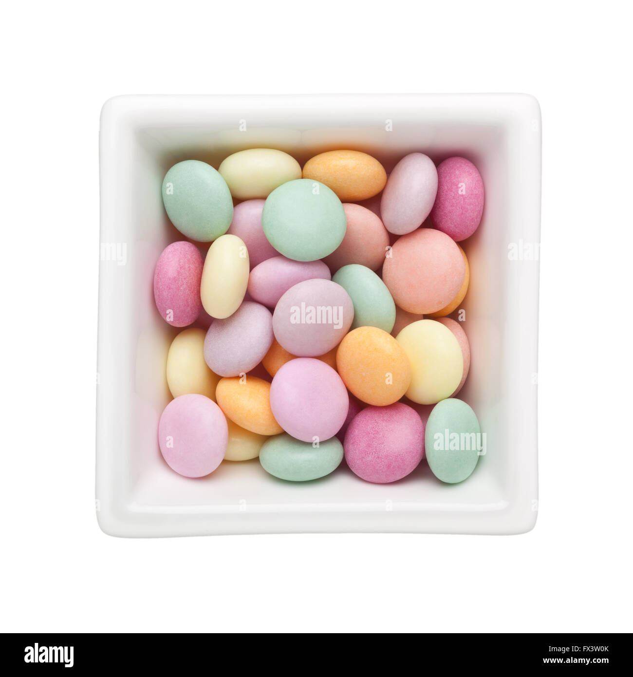 Colorful candy in a square bowl isolated on white background Stock ...