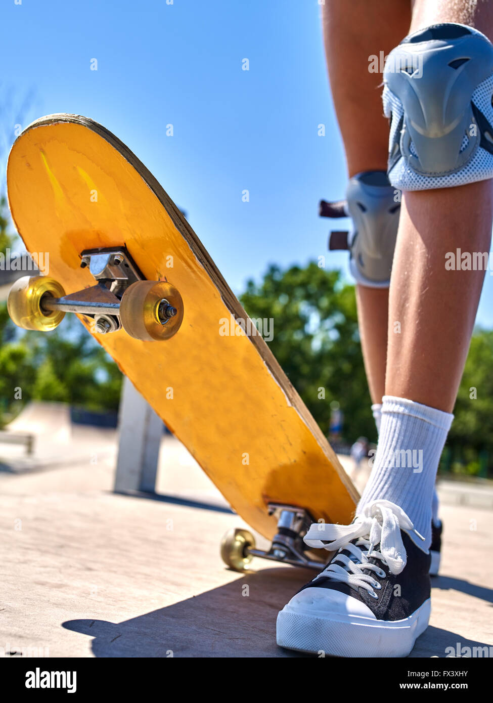 Girl rides on roller skates in skatepark Stock Photo - Alamy