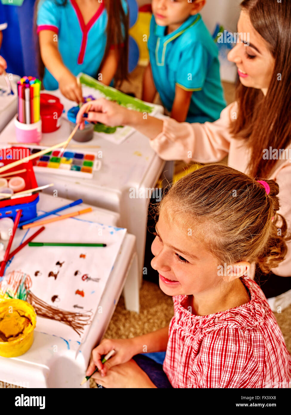 Education drawing learning happy children and teacher Stock Photo - Alamy