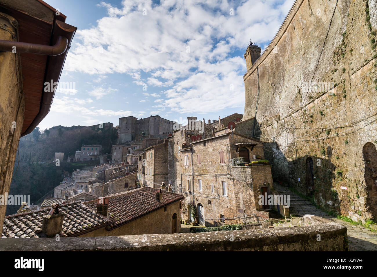 View of old town Sorano, Tuscany, Italy Stock Photo - Alamy