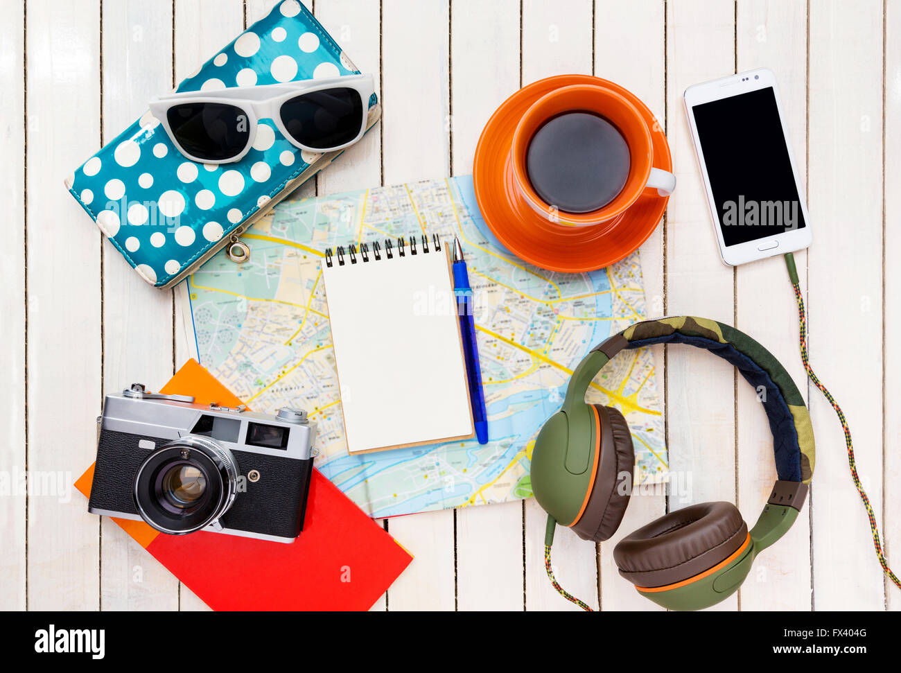 Top view of a modern traveler kit Stock Photo - Alamy