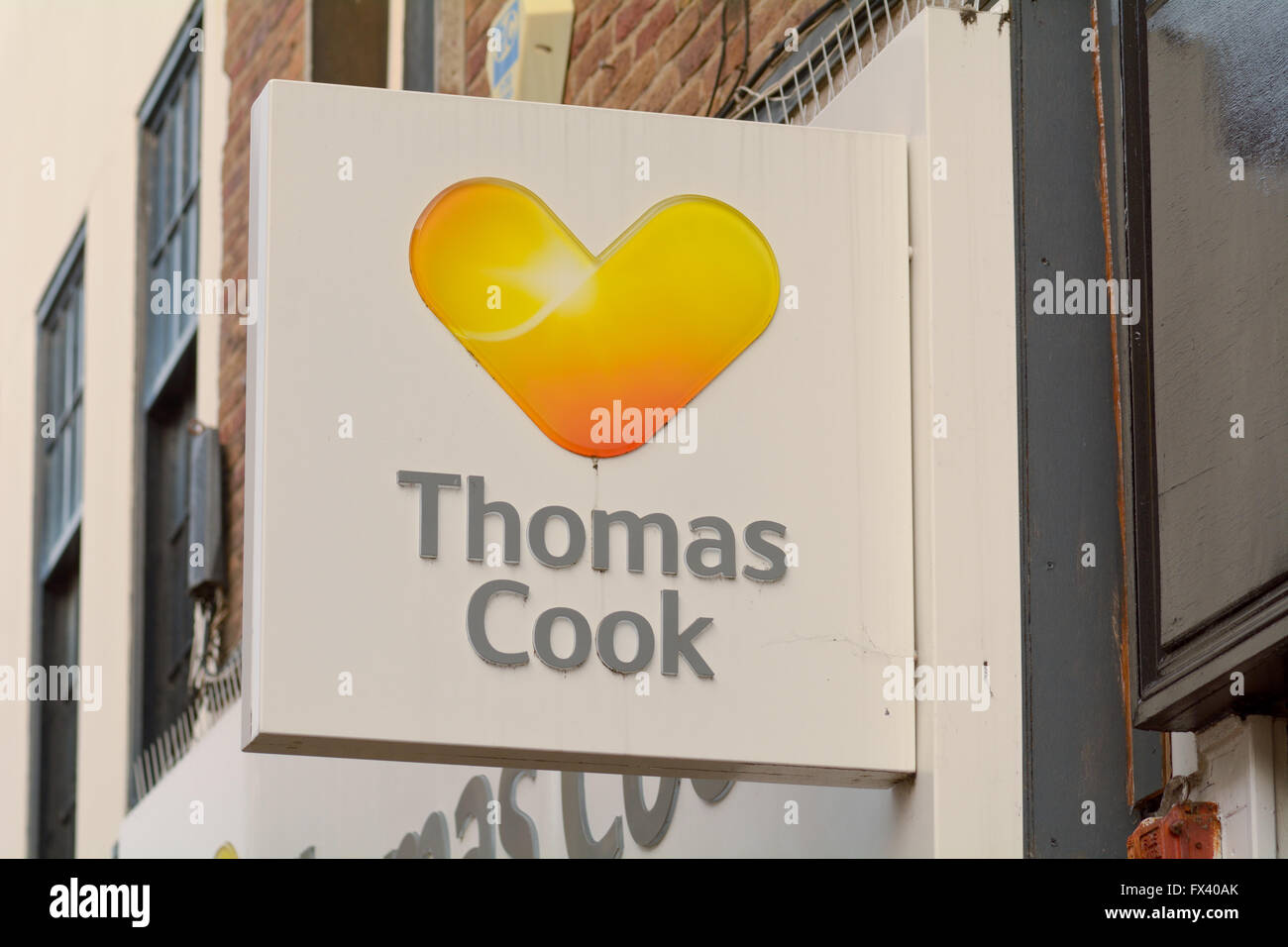 Thomas Cook sign outside travel agents shop Stock Photo - Alamy