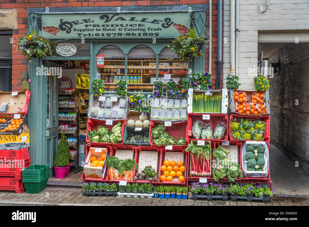 Llangollen Denbighshire. Fruit and vegetable display outside on ...