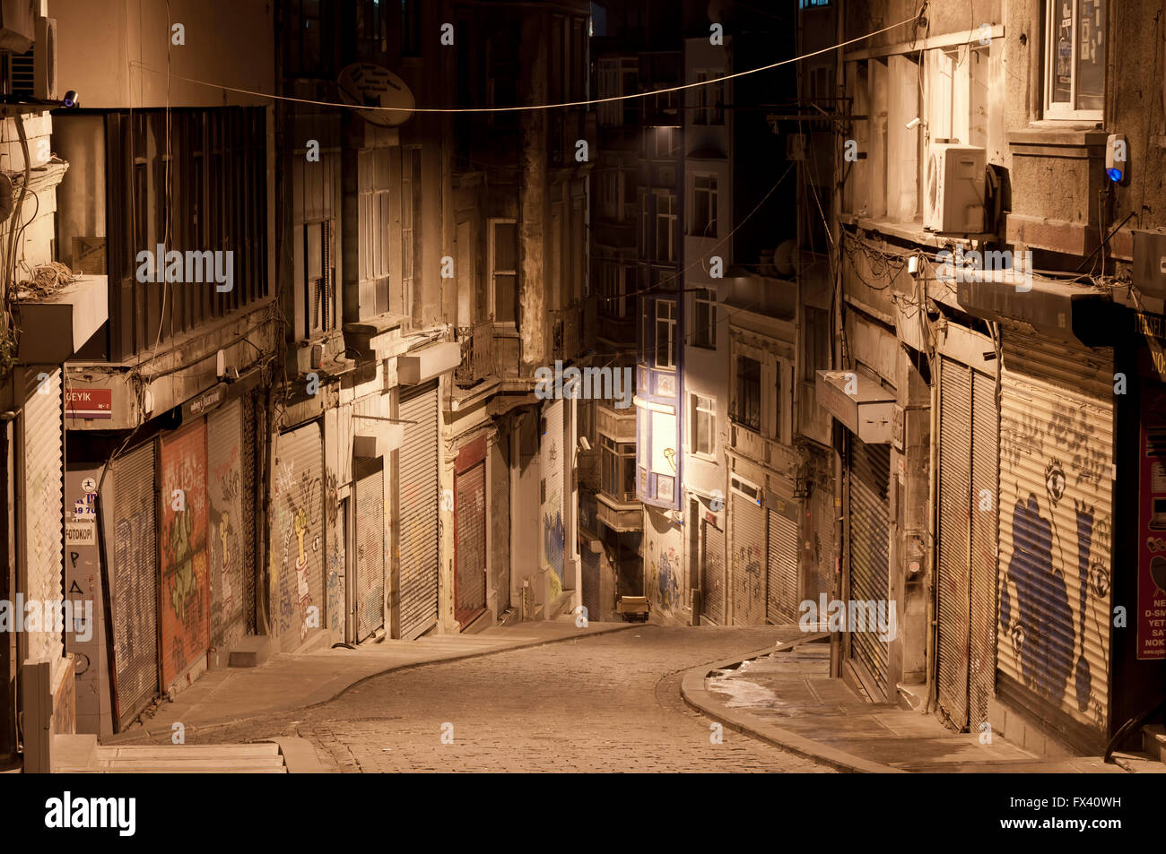 Dark street in night, Istanbul, Turkey Stock Photo - Alamy