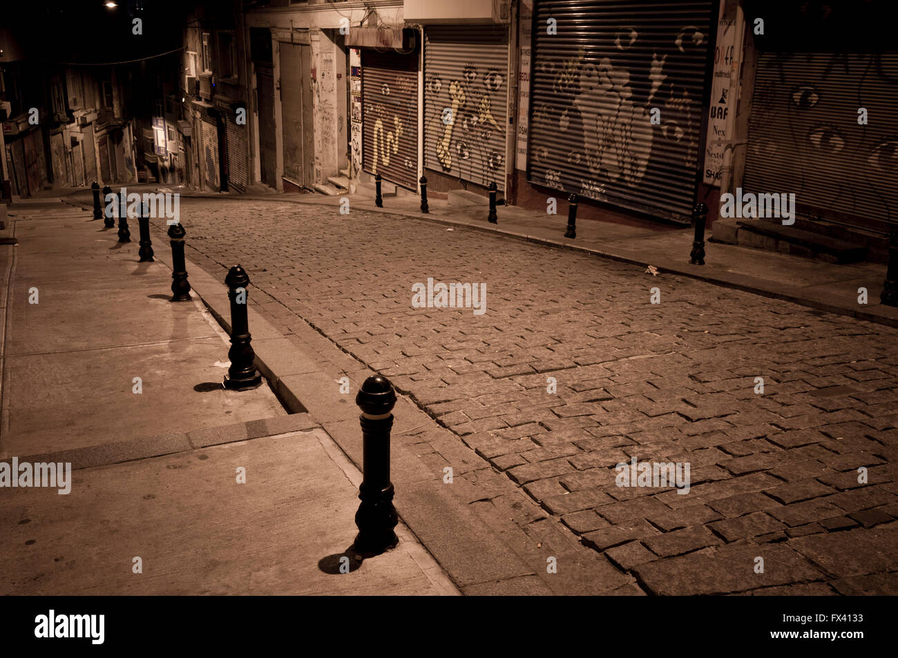 Dark street in night, Istanbul, Turkey Stock Photo - Alamy
