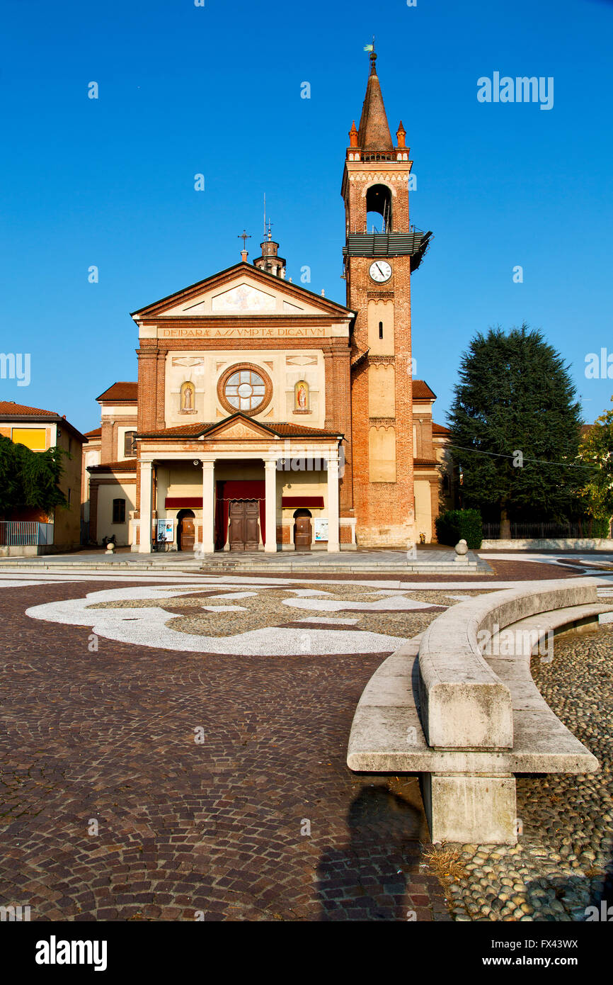 in the parabiago old church closed brick tower sidewalk italy lombardy ...
